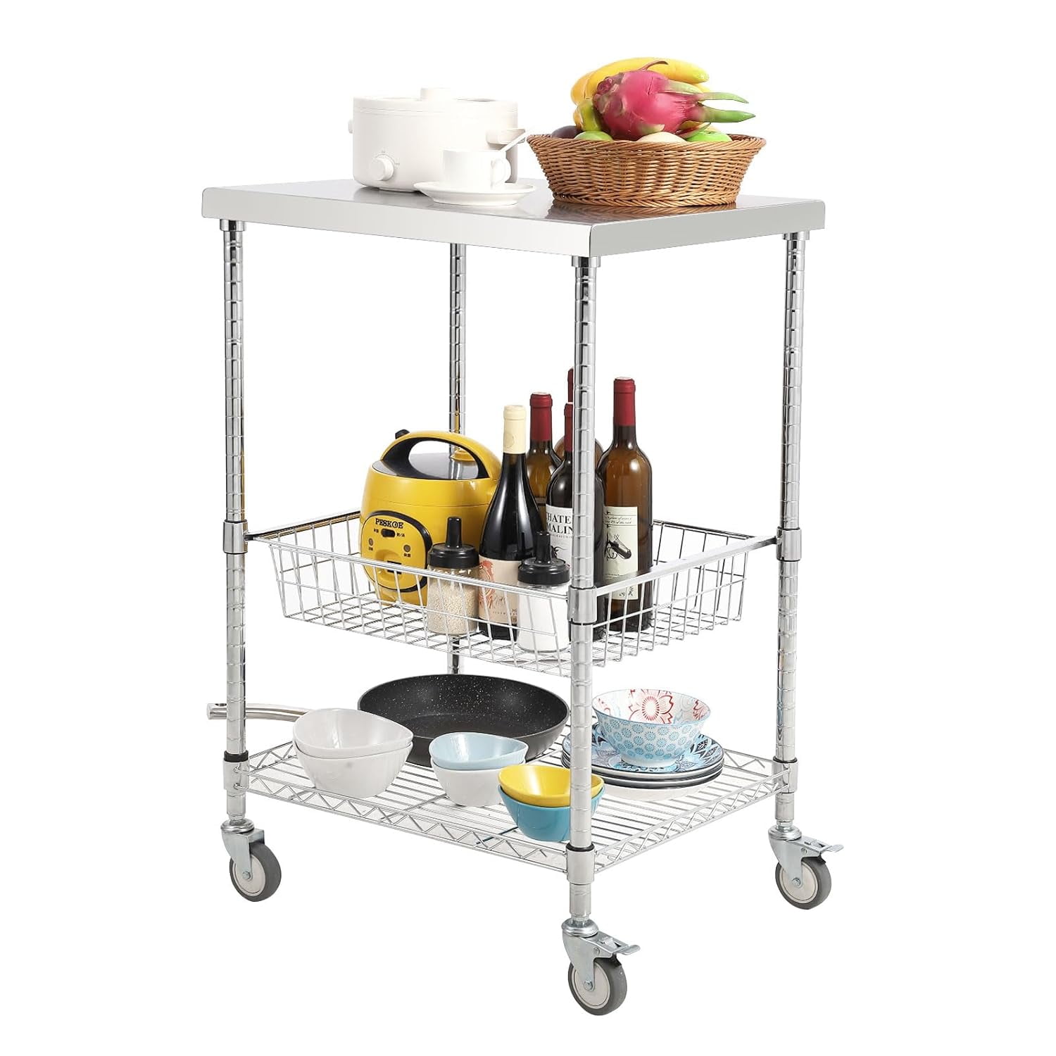 EastVita 3-Tier Wire Rolling Kitchen Utility Cart, 20"x24"x36.6 ...