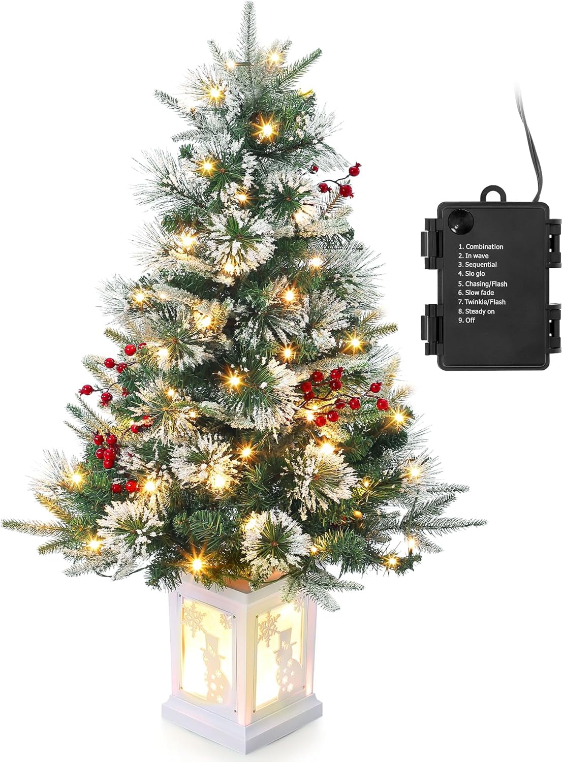 EastVita 3ft Christmas Tree Pre-Lit Snow Flocked Fiber Optic Christmas ...
