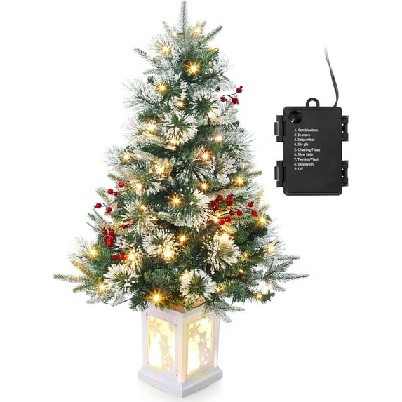 EastVita 3ft Christmas Tree Pre-Lit Snow Flocked Fiber Optic Christmas ...