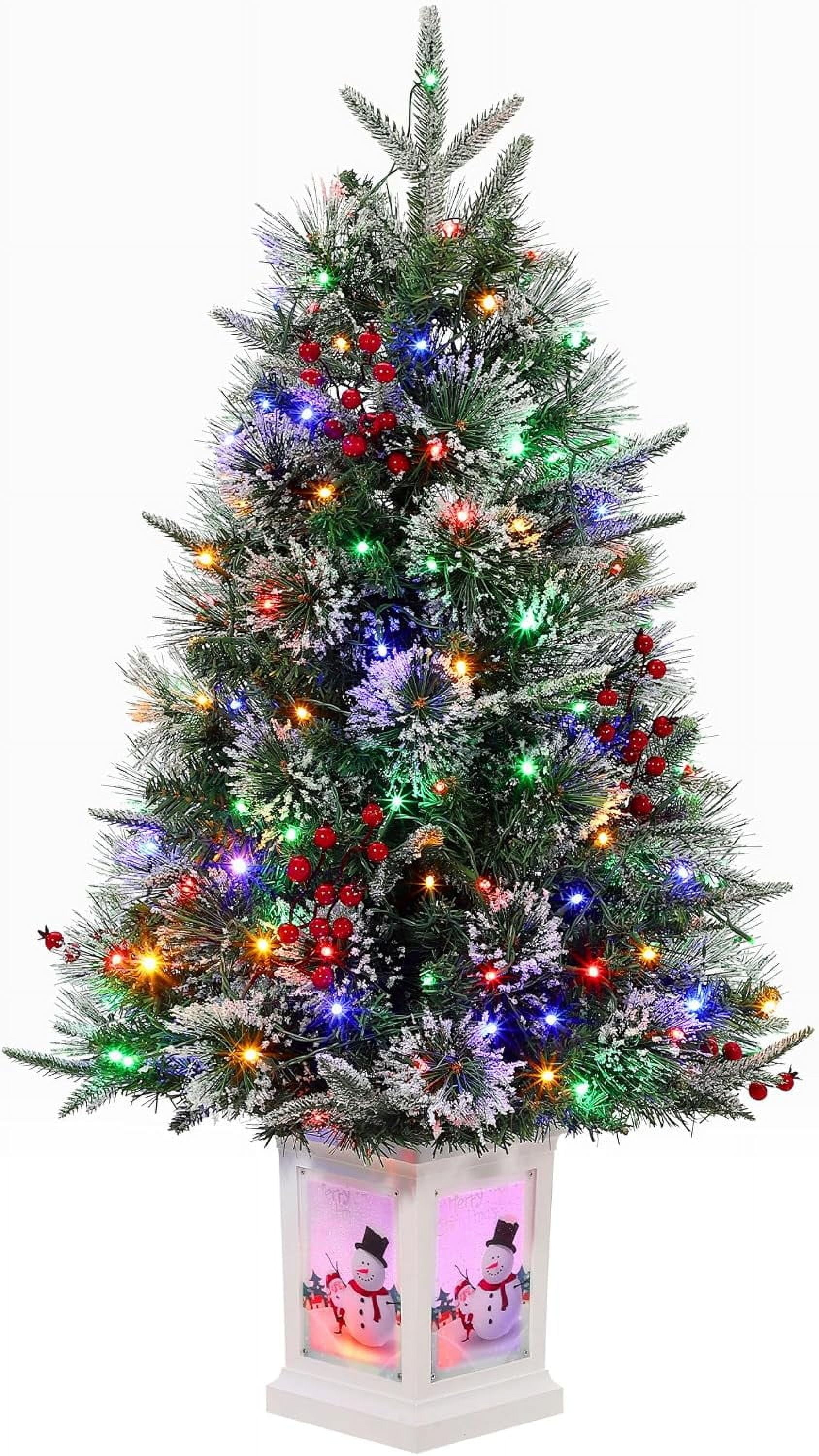 EastVita 3ft Pre-Lit Christmas Tree Snow Flocked Fiber Optic Christmas Tree, Small Artificial ...