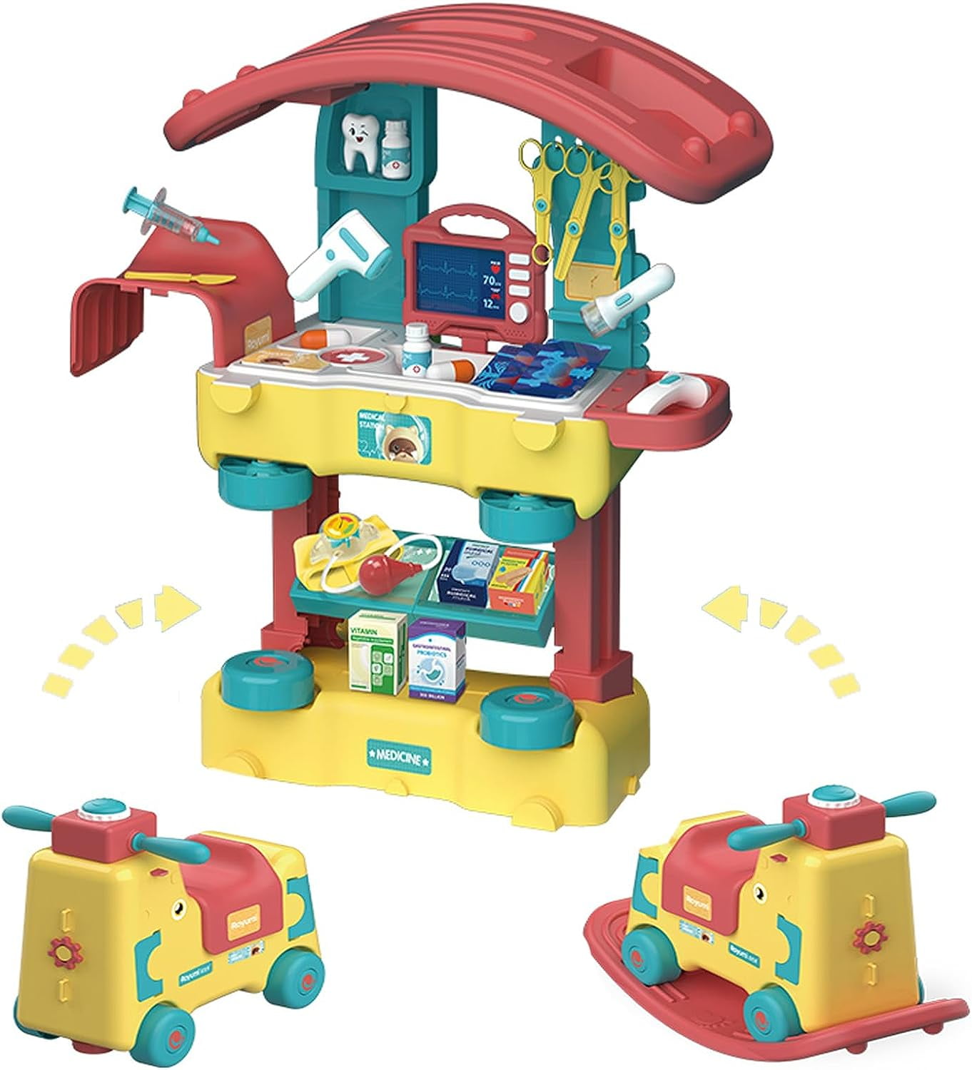 EastVita 3in 1 Doctor Kit for Kids，Pretend Doctor Playset with Rocking ...