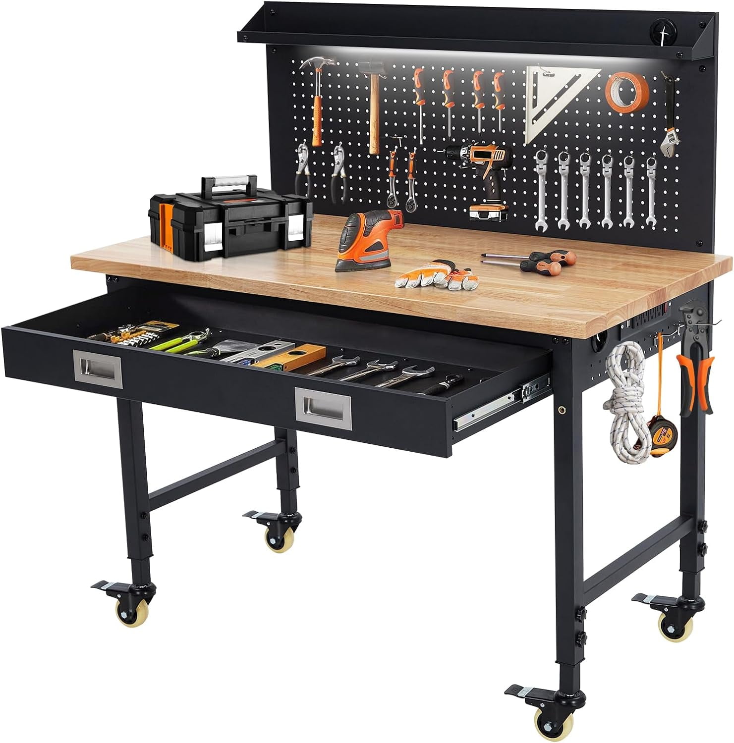 EastVita 48" x 24" Adjustable Workbench 2000 Lbs Capacity, Rubber Wood ...