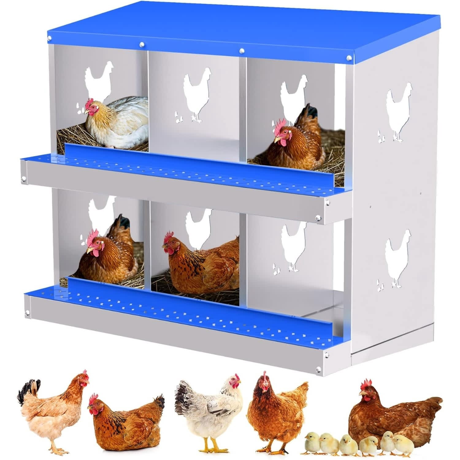 EastVita 6 Holes Chicken Nest Box Chicken Nesting Boxes for Laying Eggs ...