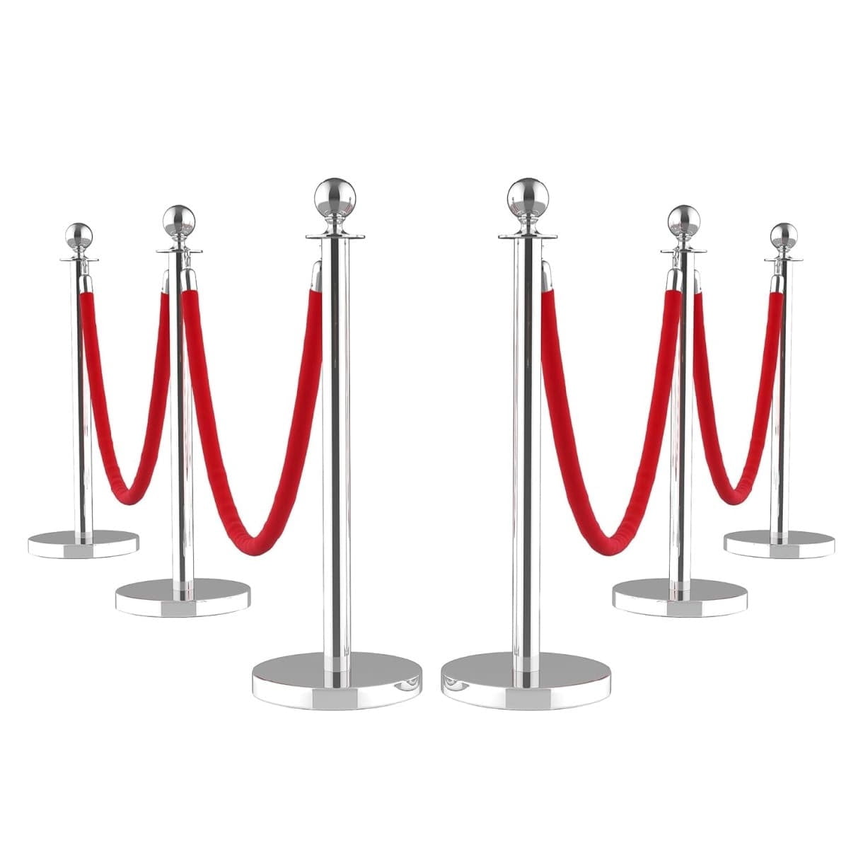 EastVita 6 Pcs Stainless Steel Stanchion Posts with Red Velvet Rope 4 ...