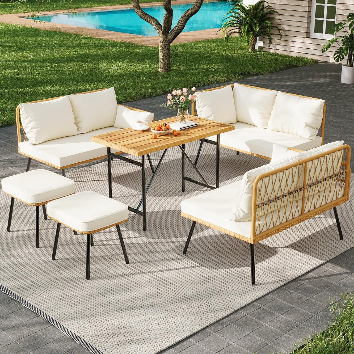 EastVita 6 Pieces Outdoor Patio Furniture Set with Table All-Weather ...