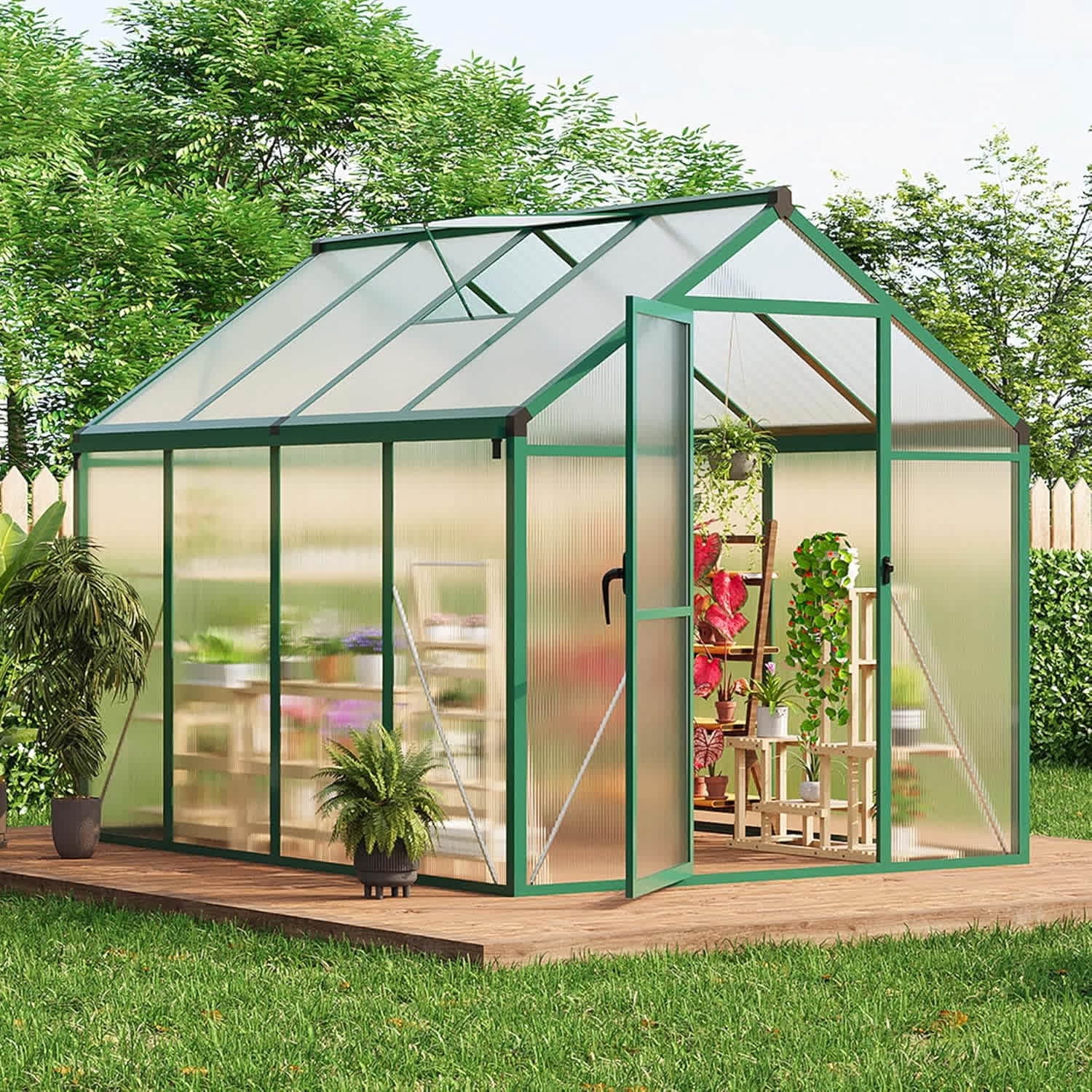 EastVita 6 x 8ft Walk-in Greenhouse Heavy-Duty Aluminum Frame ...