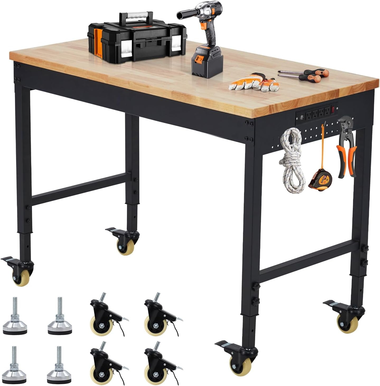 EastVita 60" x 22" Adjustable Workbench 2000 Lbs Capacity, Rubber Wood ...