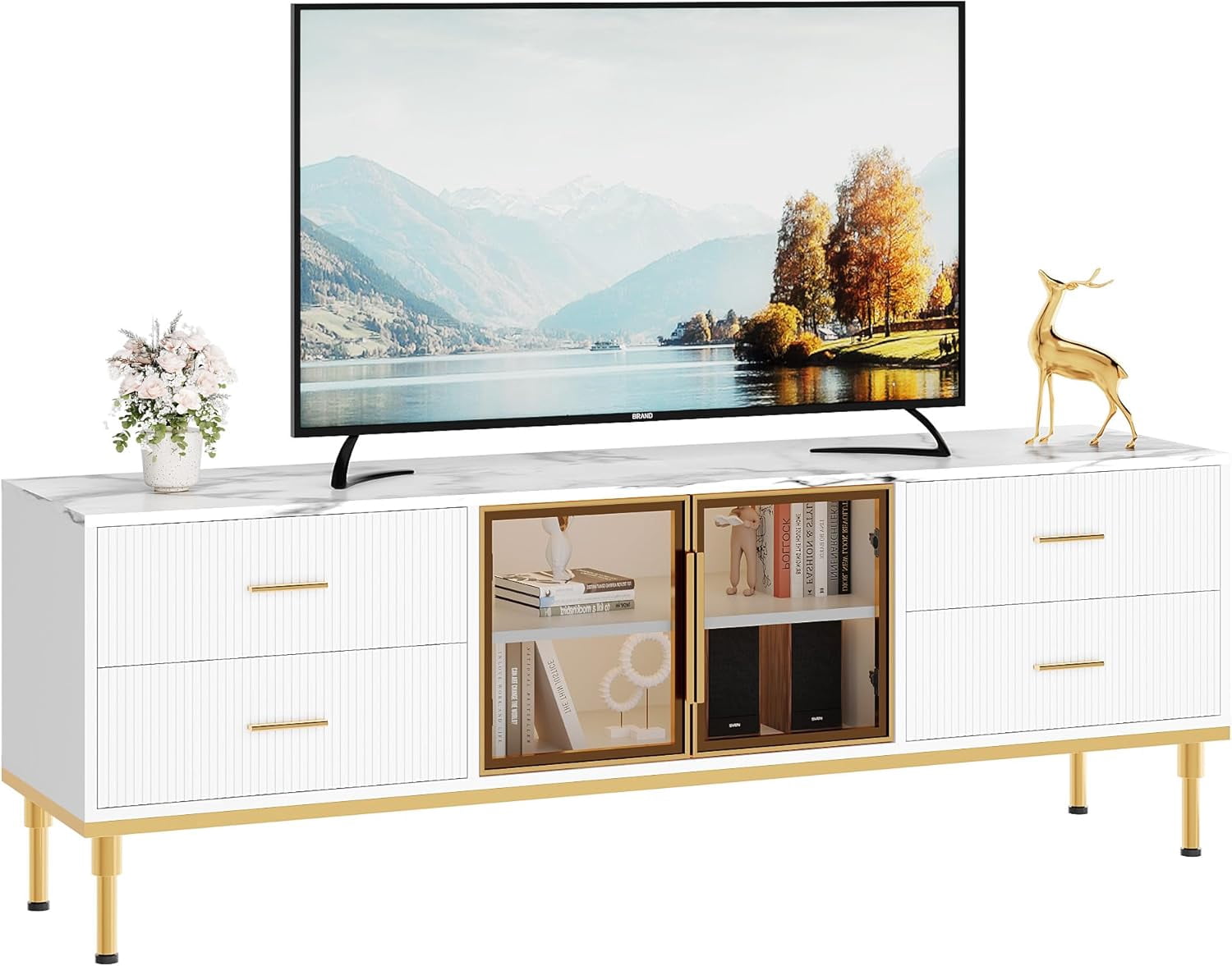 EastVita 65 Inch TV Stand with LED Lights Modern Entertainment Center ...