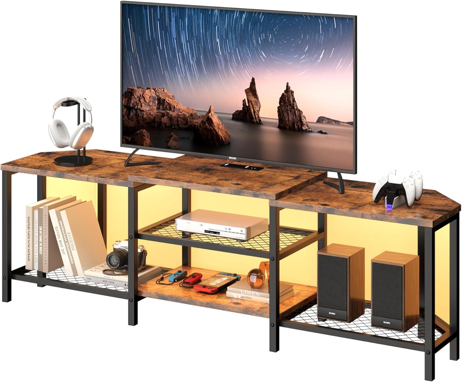 EastVita 67 Inch Large TV Stand with LED Lights for 55/65/75 Inch TV ...