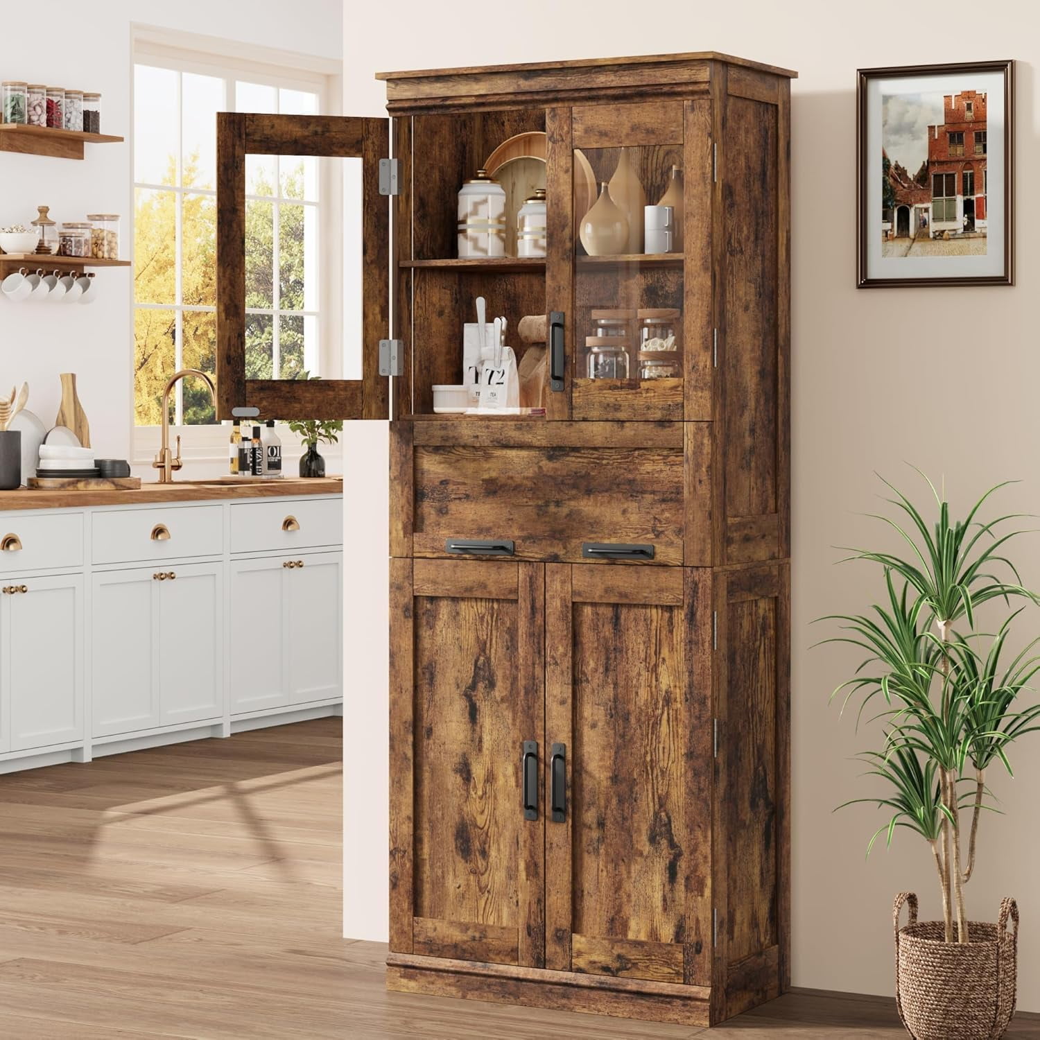 EastVita 67" Kitchen Pantry Cabinet,Pantry Storage Cabinet with Doors ...