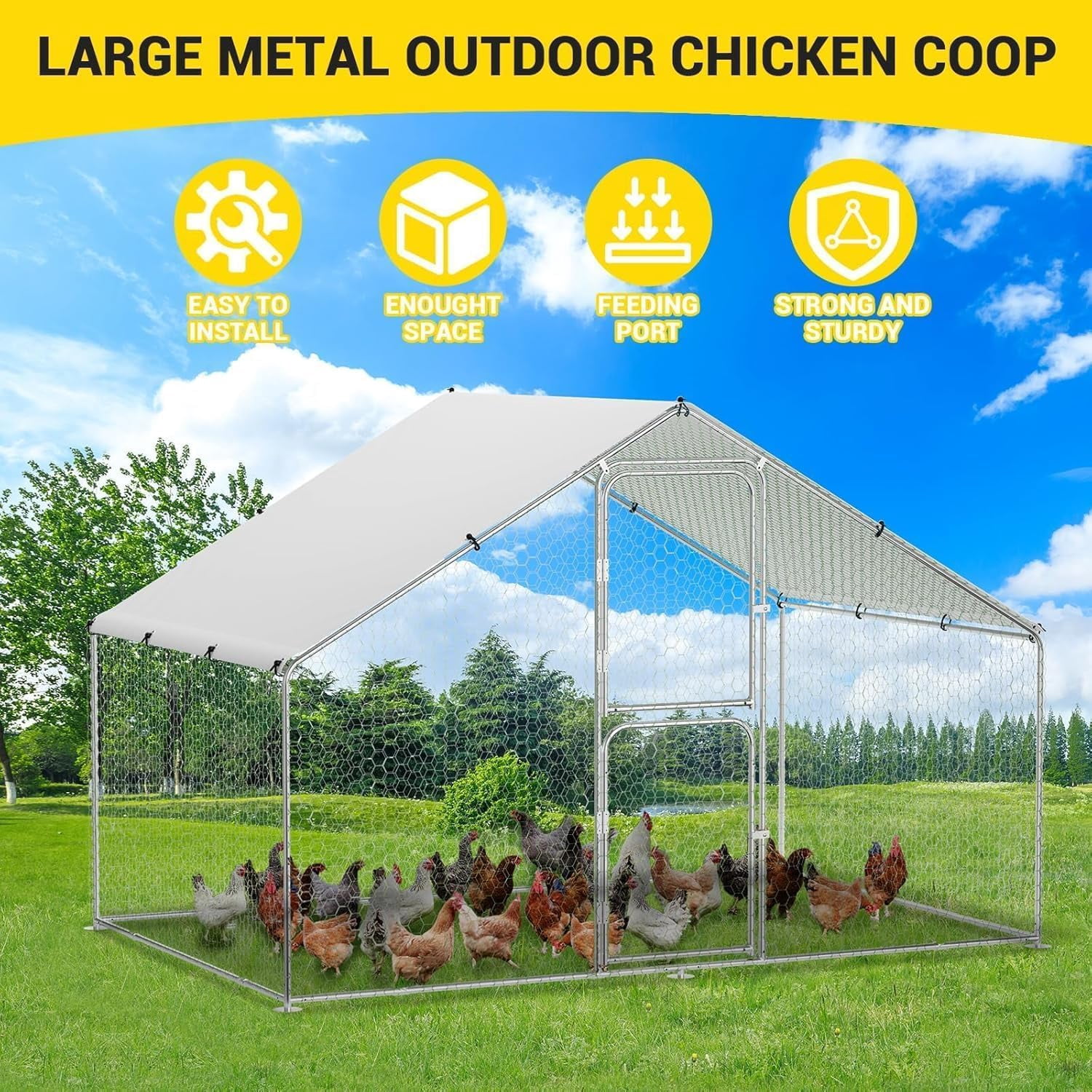 EastVita 6FT Large Metal Chicken Coop Walk-in Poultry Cage Chicken Run ...