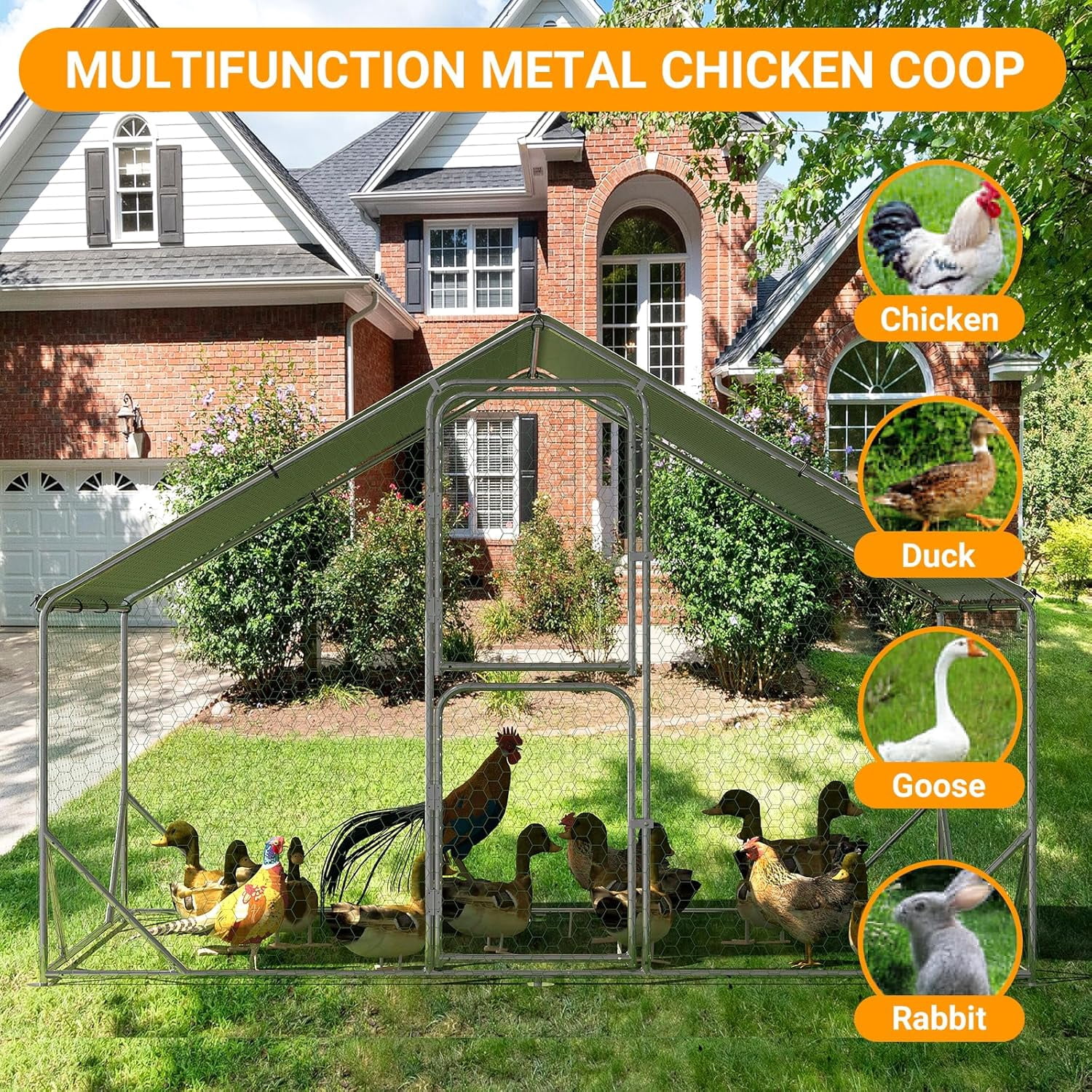 EastVita 6FT Metal Chicken Coop Outdoor Heavy Duty Walk-in Poultry Cage ...