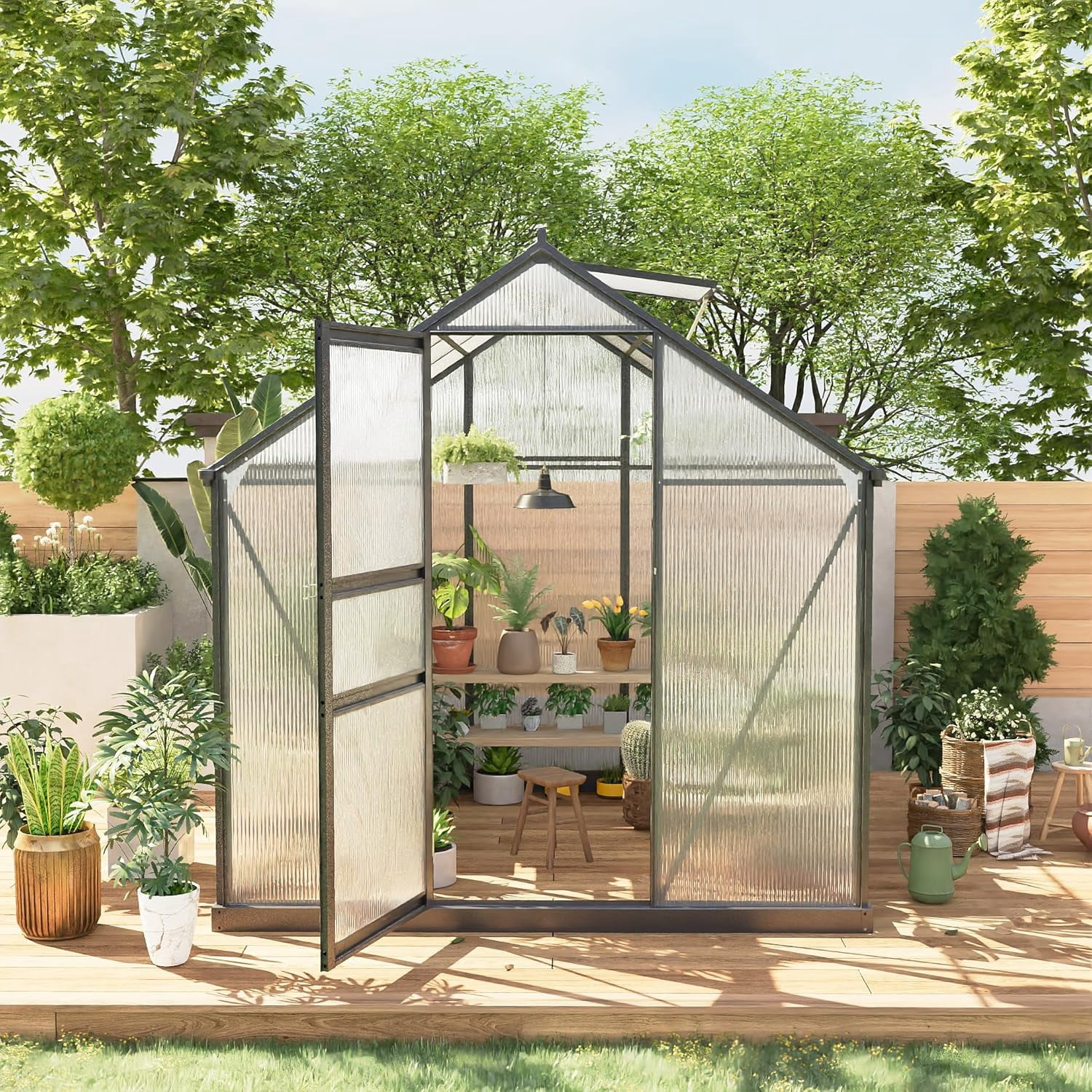 EastVita 6x8 FT Outdoor Walk-In Greenhouse Heavy-Duty Aluminum Frame ...