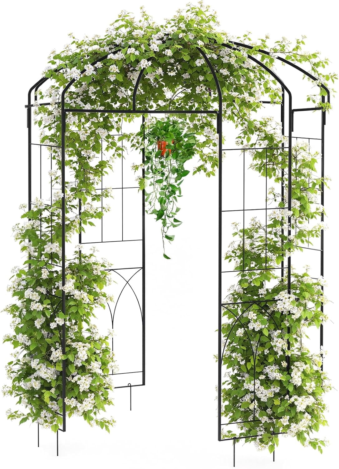 EastVita 8.8FT Birdcage Shape Curved Garden Arch Trellis Black Outdoor ...