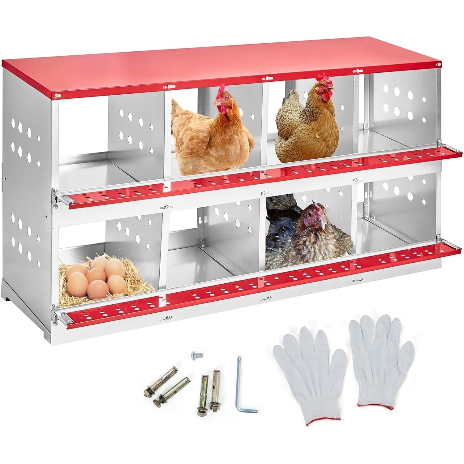 EastVita 8 Compartment - Galvanized Steel Chicken Nesting Box with Hole ...