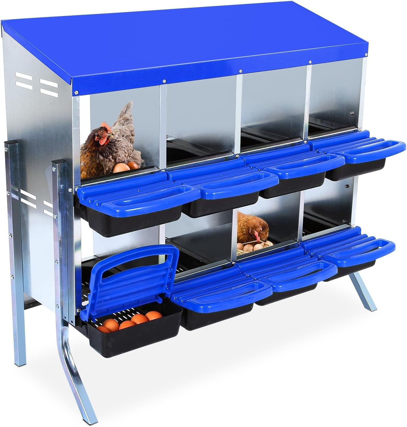 EastVita 8-Hole Blue With Stand Chicken Nesting Box Roll-Away Egg ...