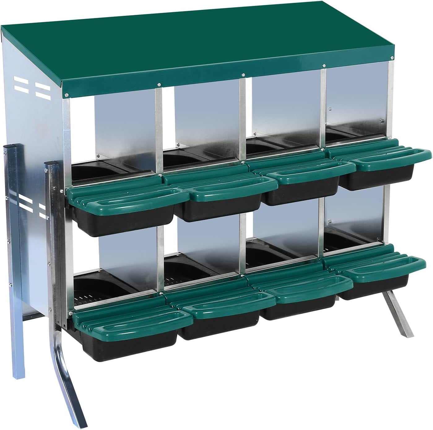 EastVita 8 Hole Green With Stand Chicken Coops Box Metal Hen House ...
