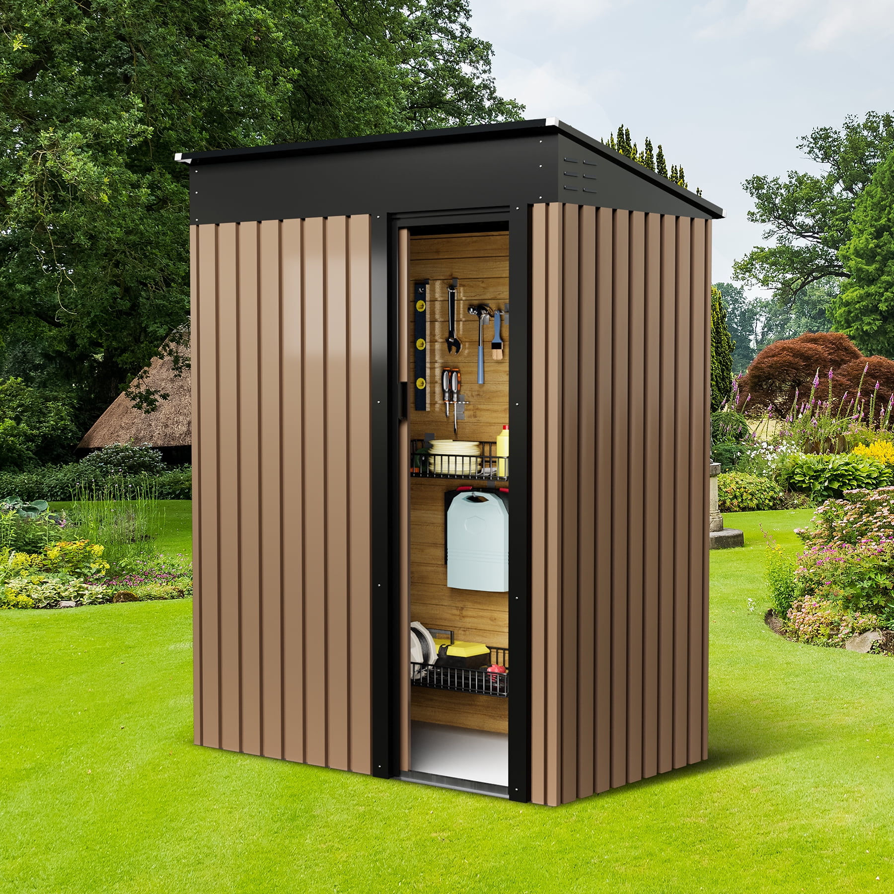EastVita 8x6 FT Outdoor Storage Shed with Lockable Metal Garden Shed ...