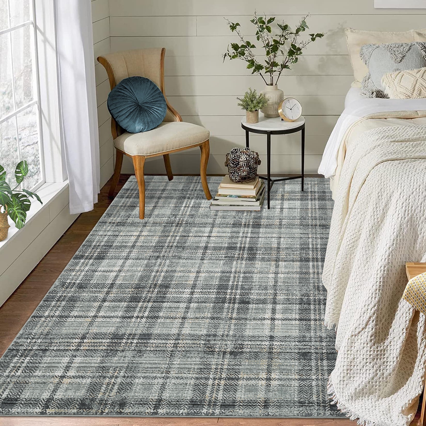 EastVita Area Rugs Carpets 10'*13' Washable Area Rugs Modern Plaid Non ...