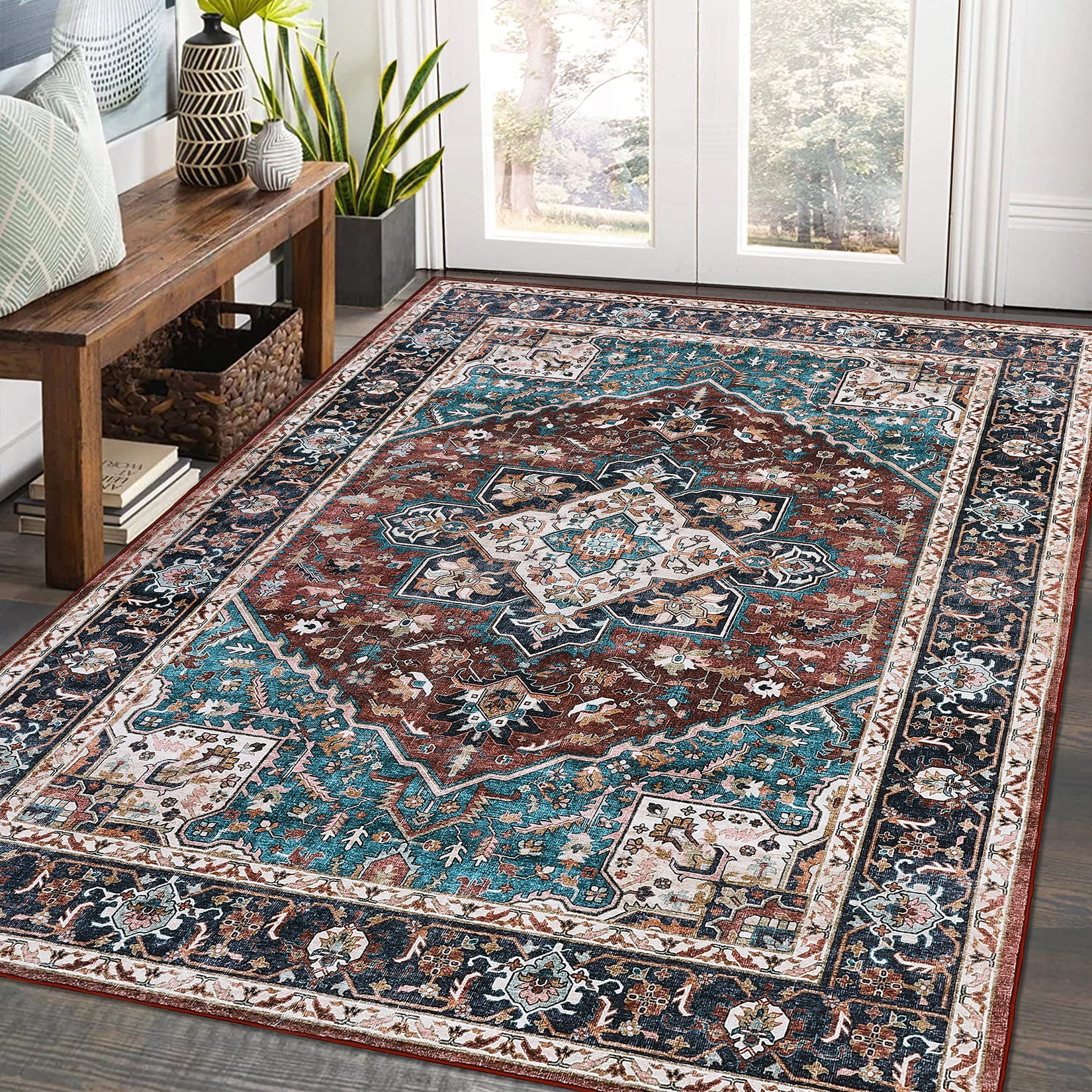 EastVita Area Rugs Carpets 5'*7' Vintage Medallion Floral Area Rug ...