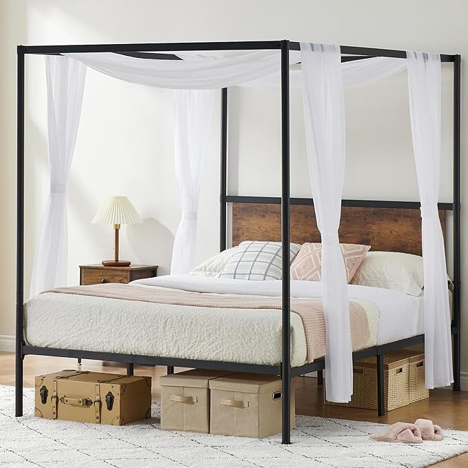 EastVita Canopy Bed Frame Twin Size, Four-Poster Platform Metal Bed ...