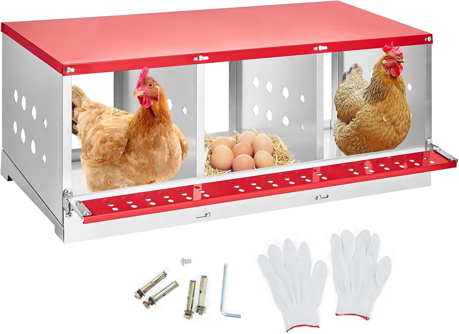 EastVita Chicken Nesting Box with 3 Compartments, Chicken Egg Laying ...