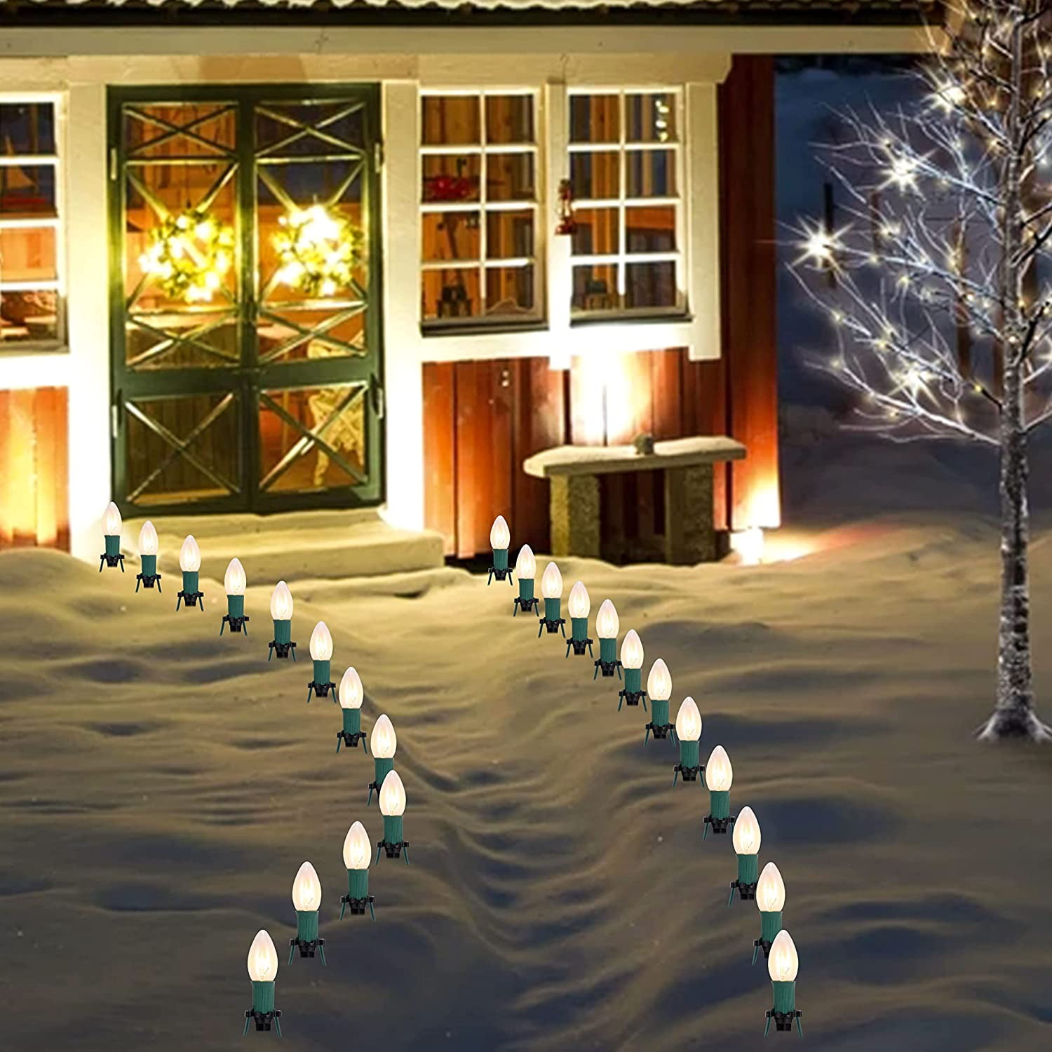 EastVita Christmas Multicolored Pathway Marker String Lights 30.75ft 24 ...