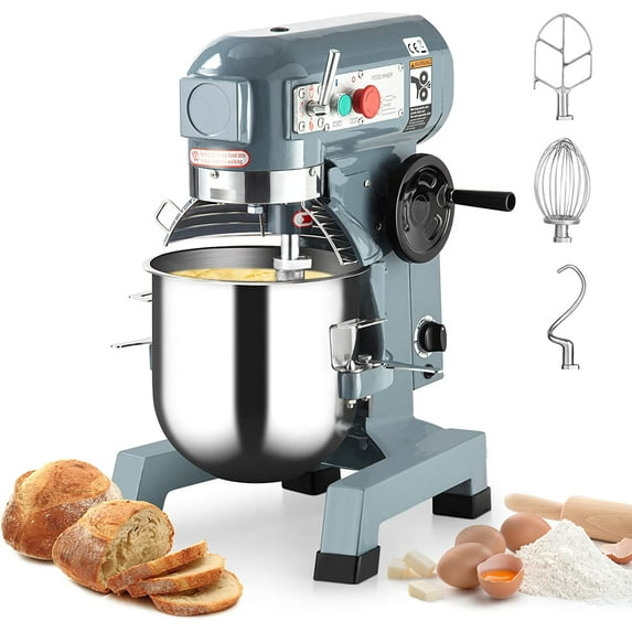 EastVita Commercial Food Mixer,15Qt 3 Speed with Stainless Steel Bowl, Dough Hooks, Whisk Beater ...