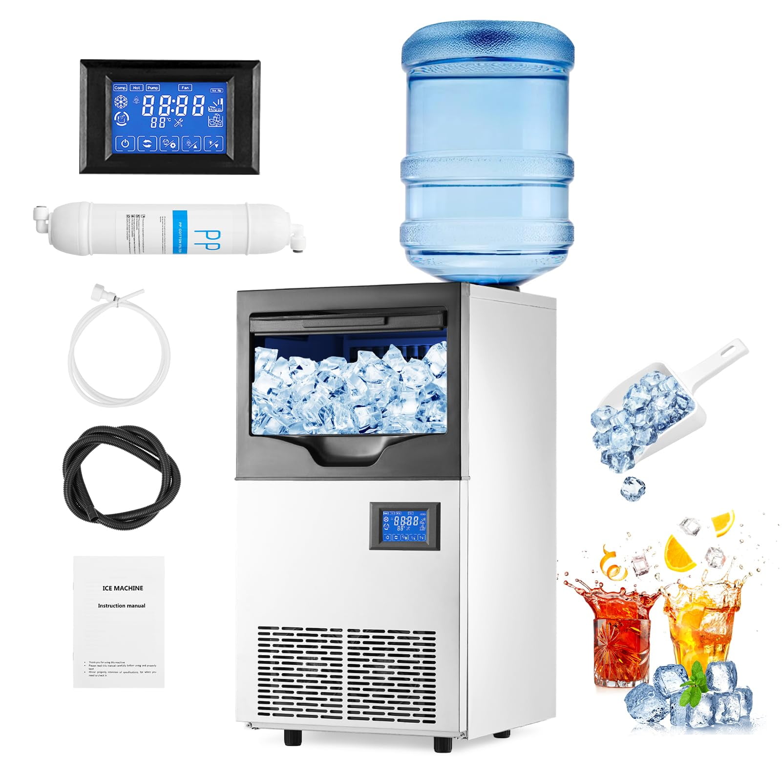 EastVita Commercial Ice Maker, 280W 24 Hour and 35-55KG Ice Bucket ...