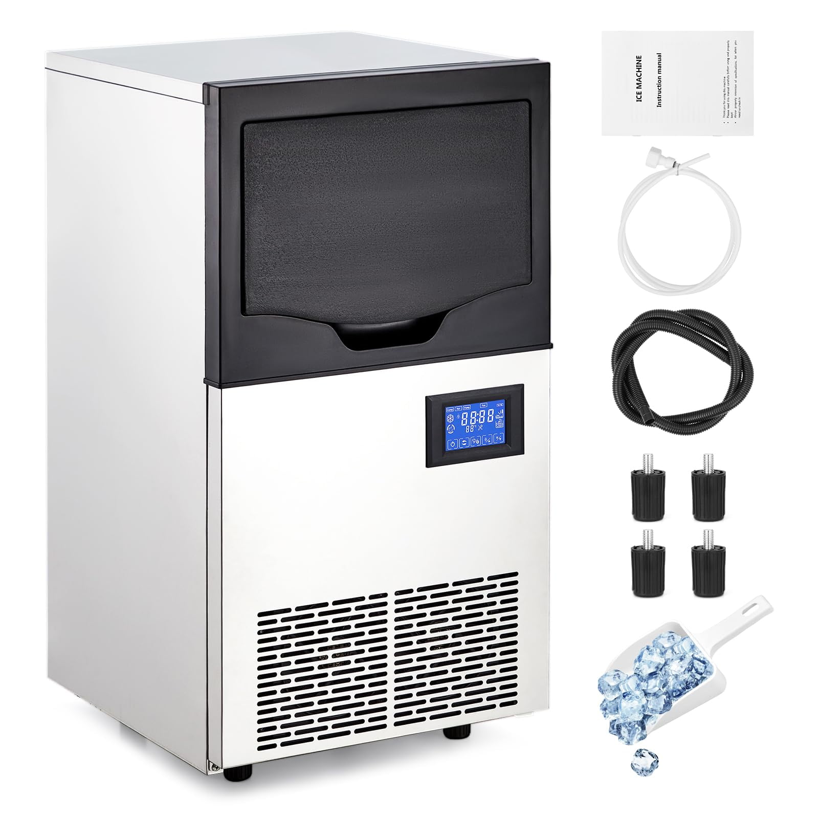 EastVita Commercial Ice Maker, 280W 24 Hour and 35-55KG Ice Bucket ...