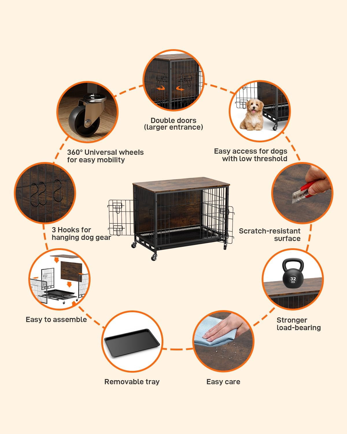 EastVita Dog Crate Furniture, Heavy Duty Metal Dog Crate, Indoor ...