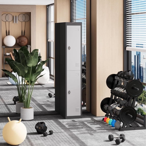 EastVita Employee 2-Door Locking Metal Locker 72 Inch High Dark Gray ...