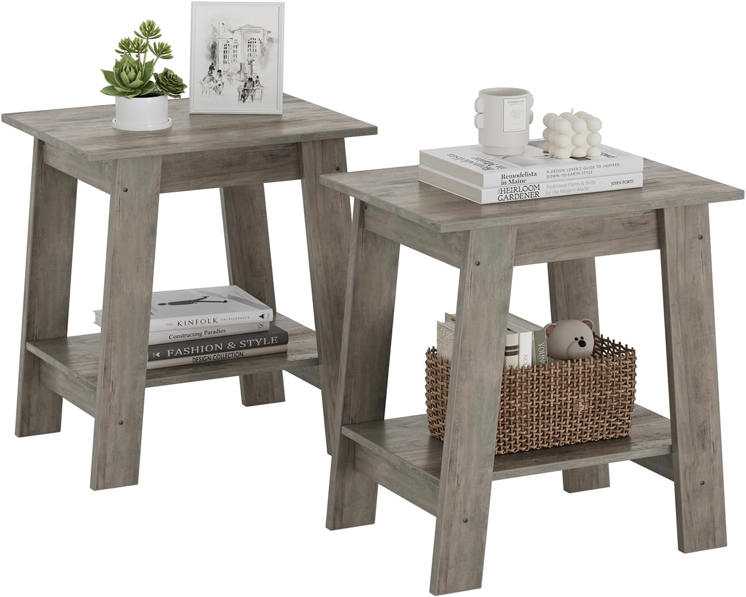 EastVita End Table, Small Side Table, Set of 2 Nightstand with 2-Tier ...