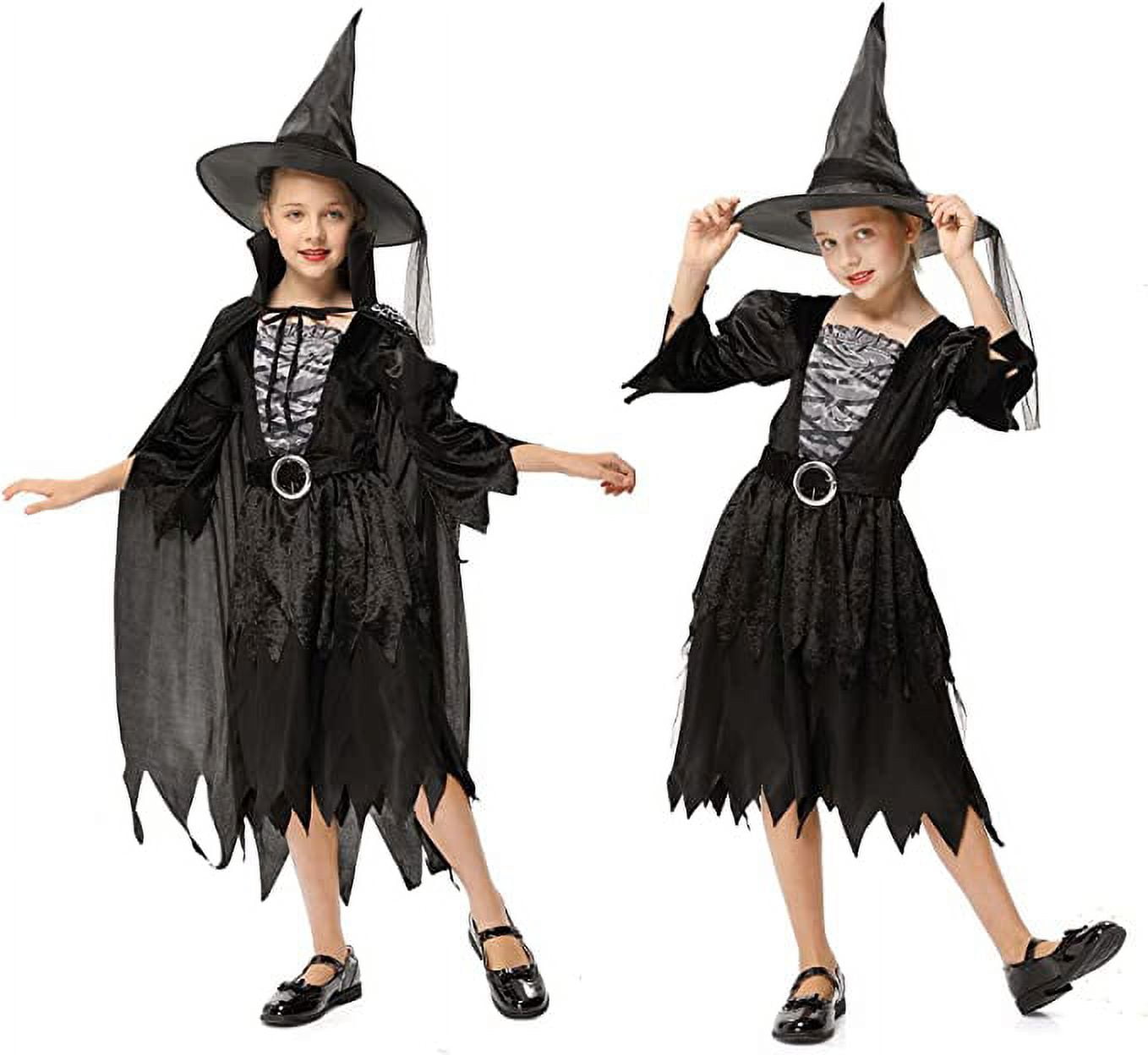 EastVita Girl’s Witch Costume Halloween Black Witch Dress for Kids ...