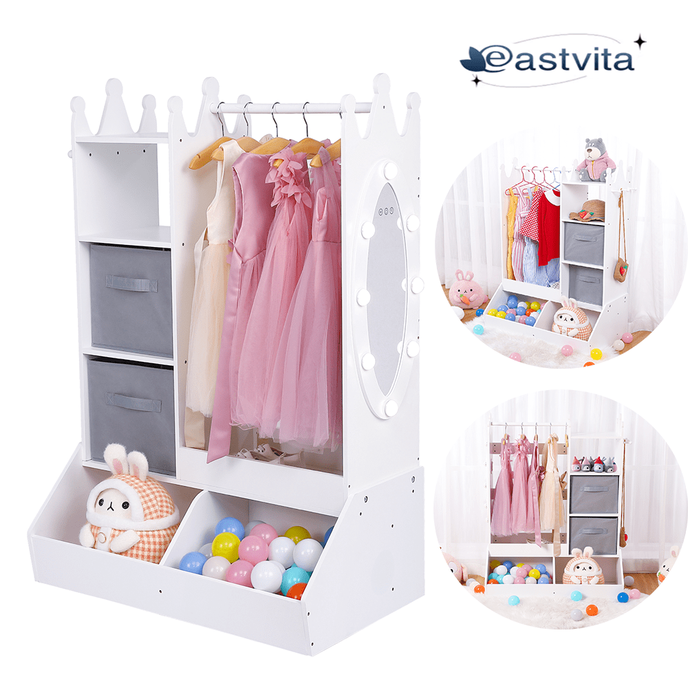 EastVita Girls'Dress-Up Storage with Light & Mirror,Kids Clothing Rack ...