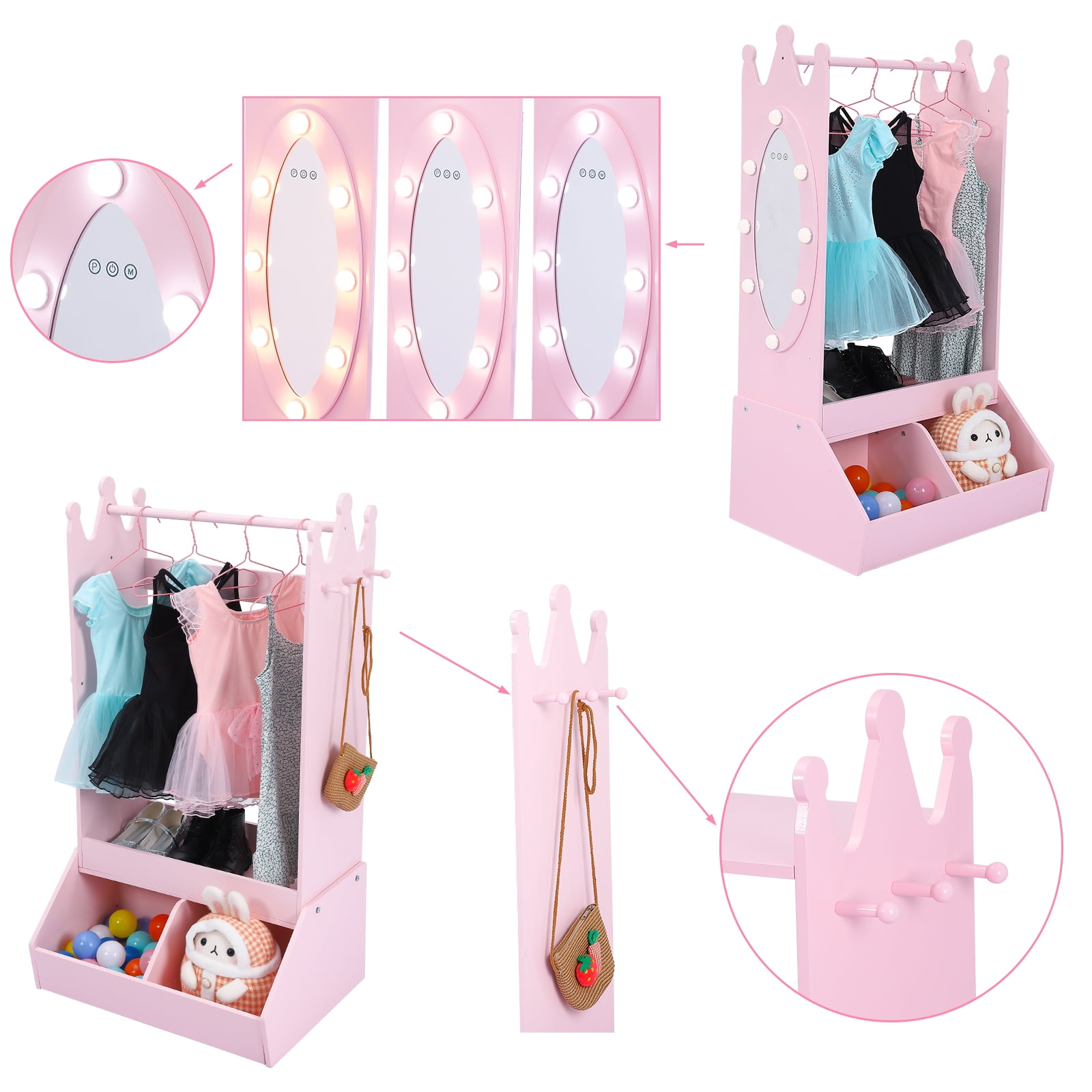 EastVita Girls'Dress up Storage with Light Mirror Princess Clothing ...