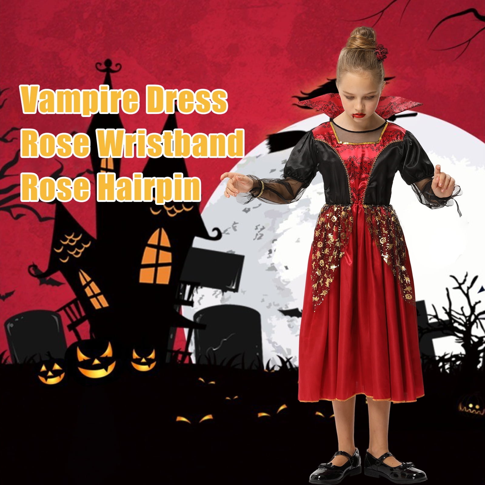 EastVita Girls Vampire Costume Vampire Costume for Halloween Party ...