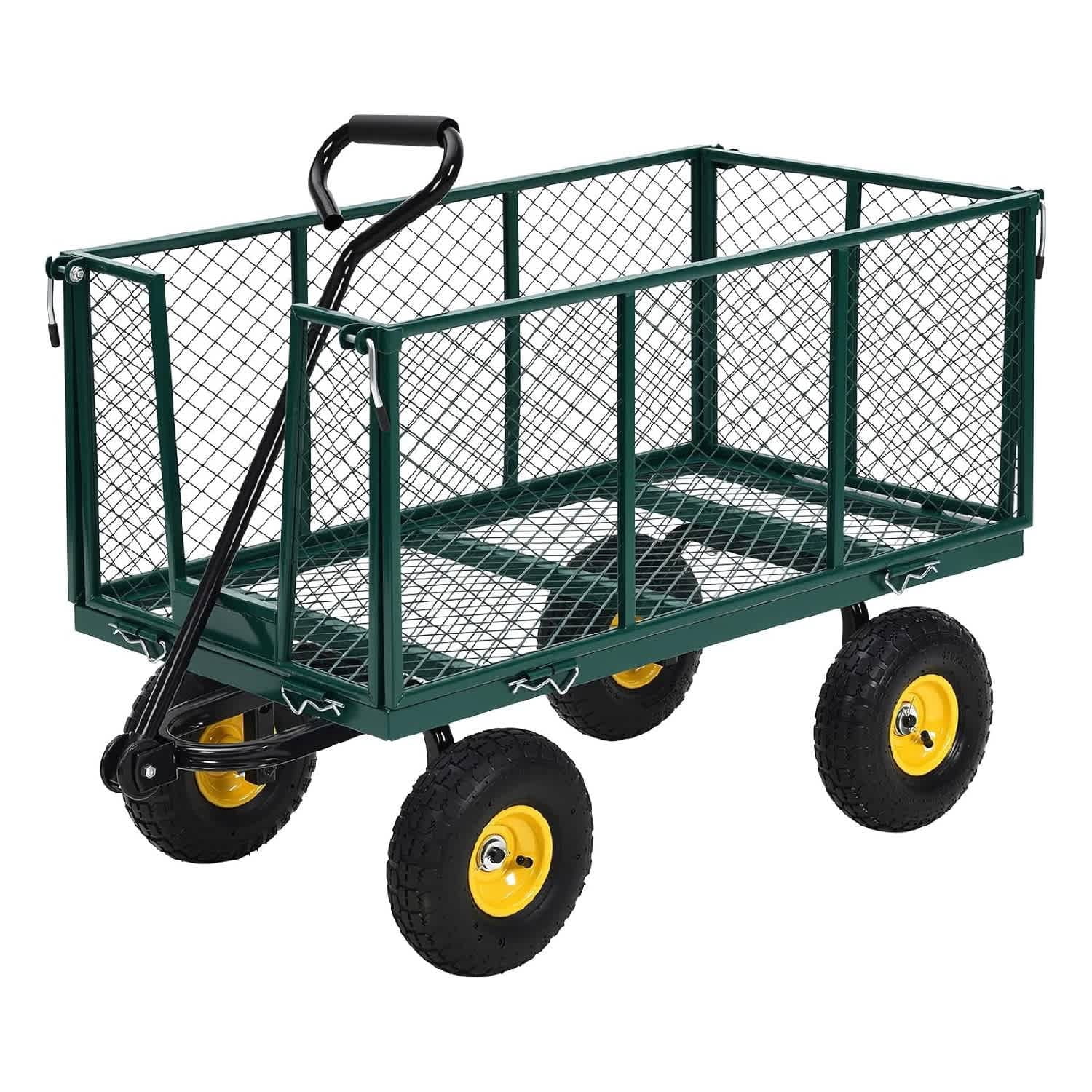 EastVita Green Garden Wagon Carts on Wheels 1100 Lbs Steel Garden Cart ...