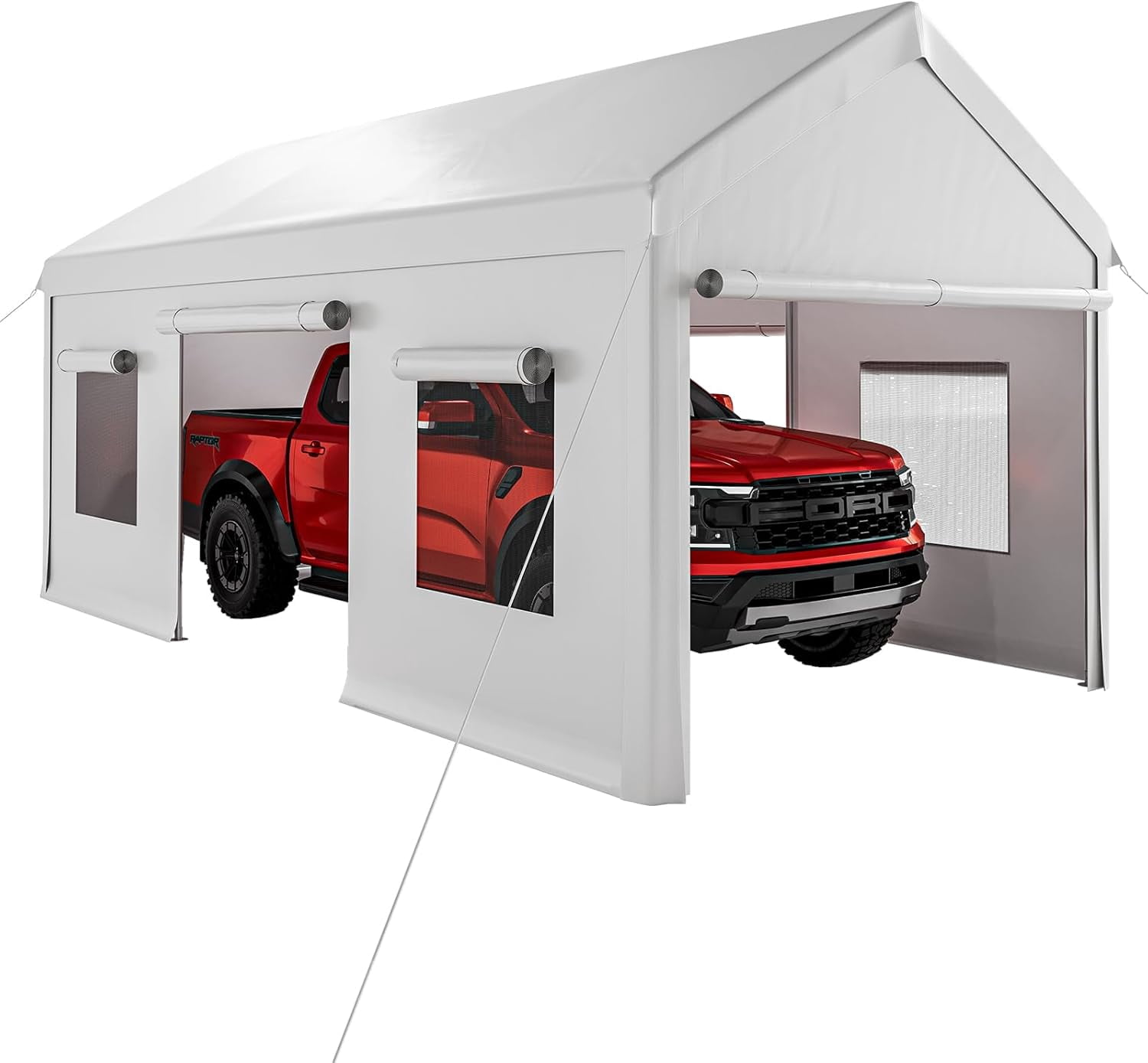 EastVita Heavy Duty Carport with Roll-Up Windows Portable Garage with ...