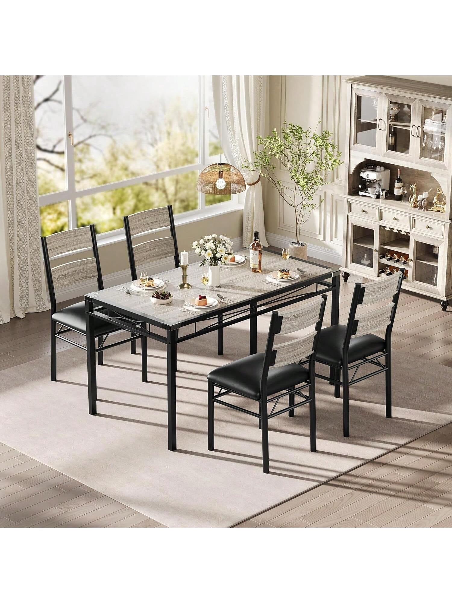 EastVita Home Dining Table Set For 4 Wood Kitchen Table With 4 ...