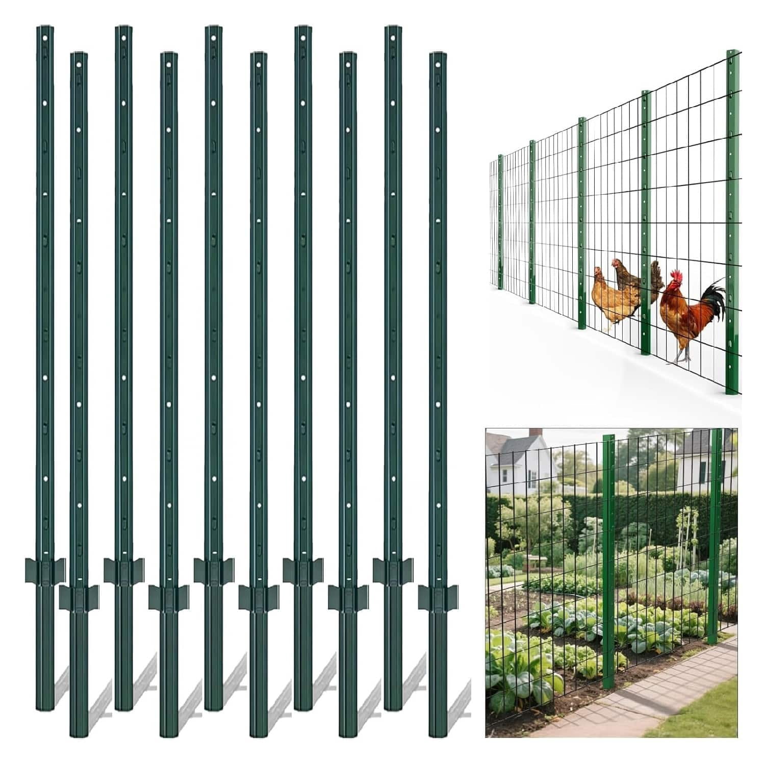 EastVita Home Garden 5 Feet Metal Fence Post Pack of 10 U Post for Wire ...