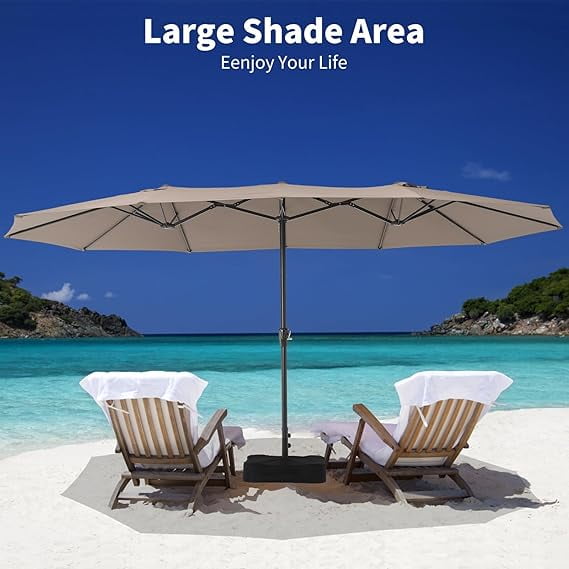 EastVita Khaki 15ft Patio Umbrella,Patio Double-Sided Umbrella With ...