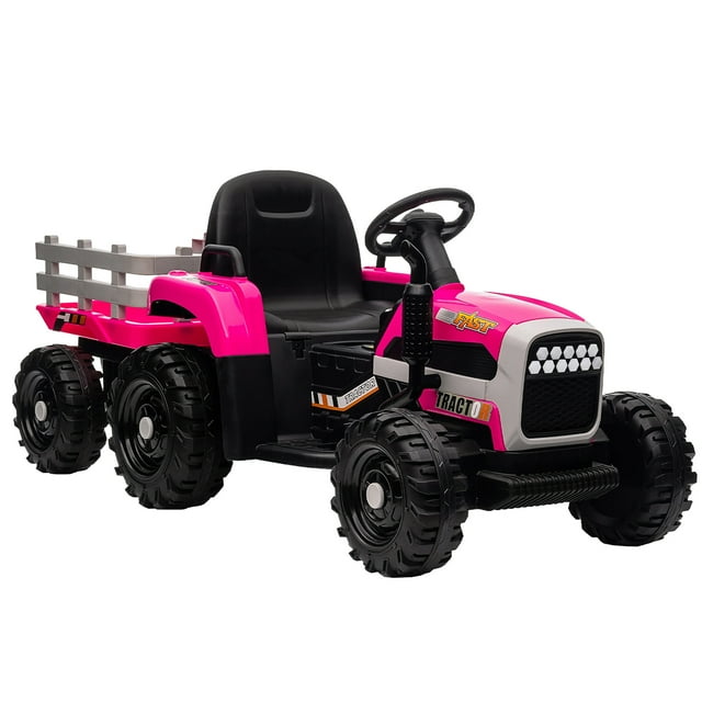 EastVita Kids Ride on Tractor with Trailer 12V Battery Powered 3-speed ...