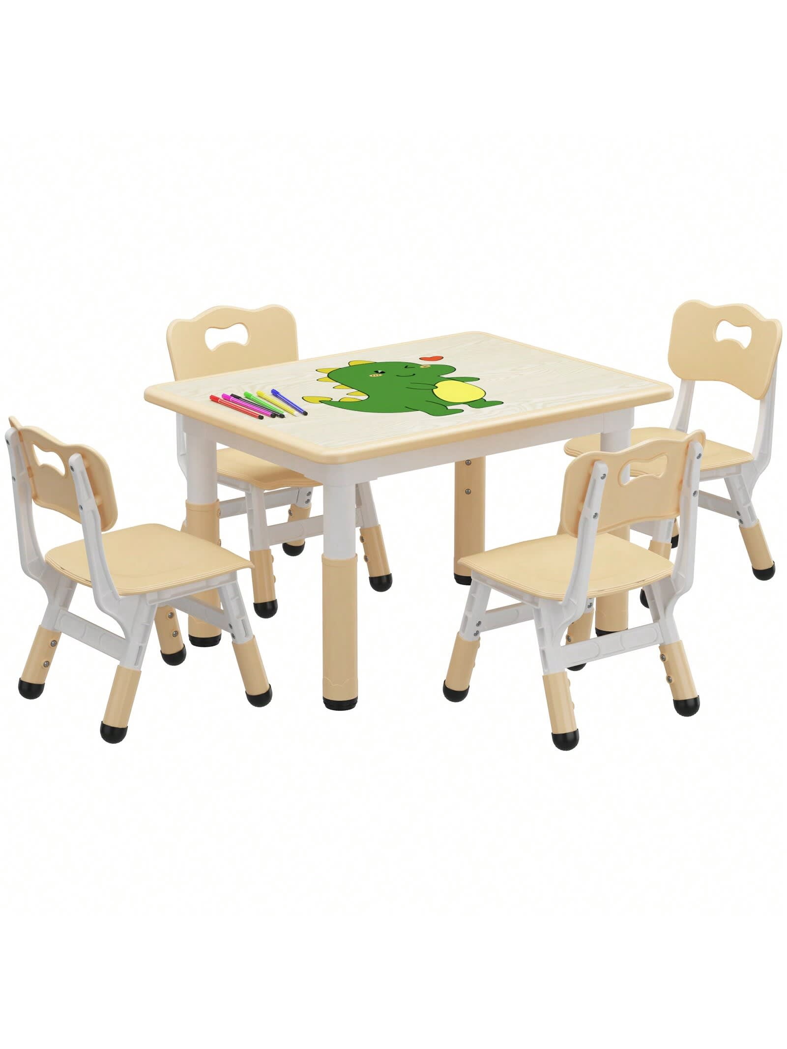 EastVita Kids Table And 4 Chairs Set. Height Adjustable Toddler Table ...
