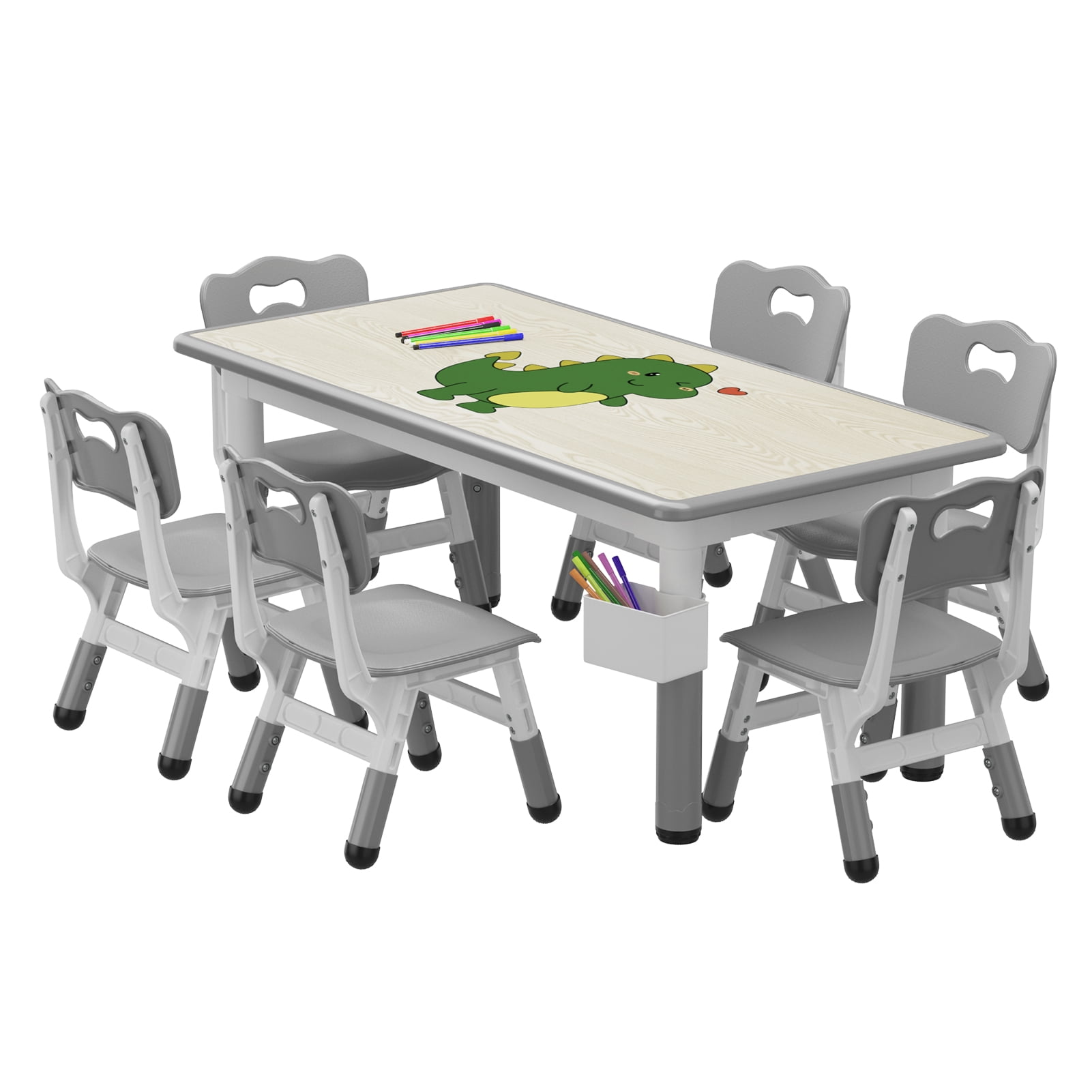 EastVita Kids Table and 6 Chairs Set Height Adjustable Toddler Table ...
