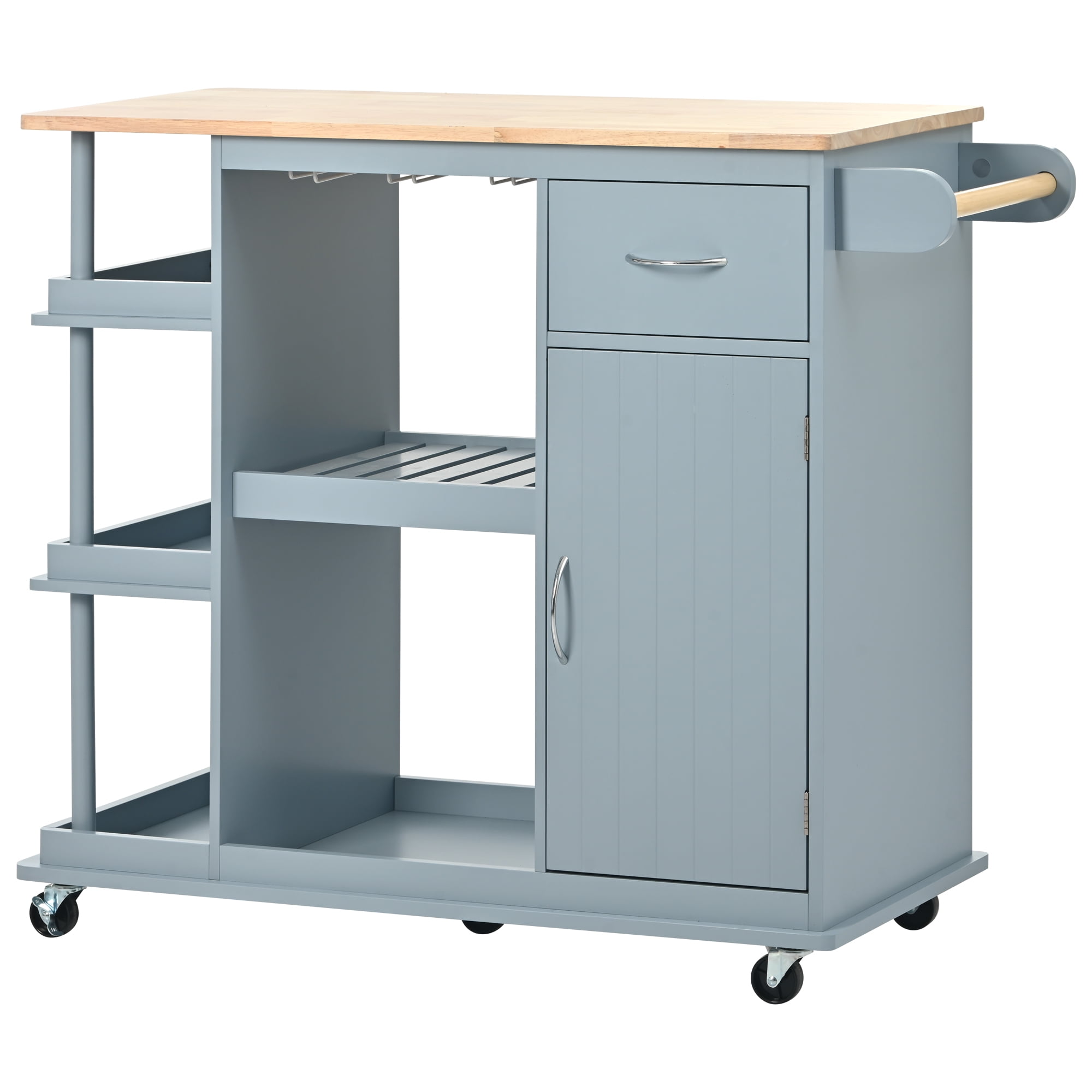 EastVita Kitchen Cart Cabinet with Side Storage Shelves Lockable Wheels ...