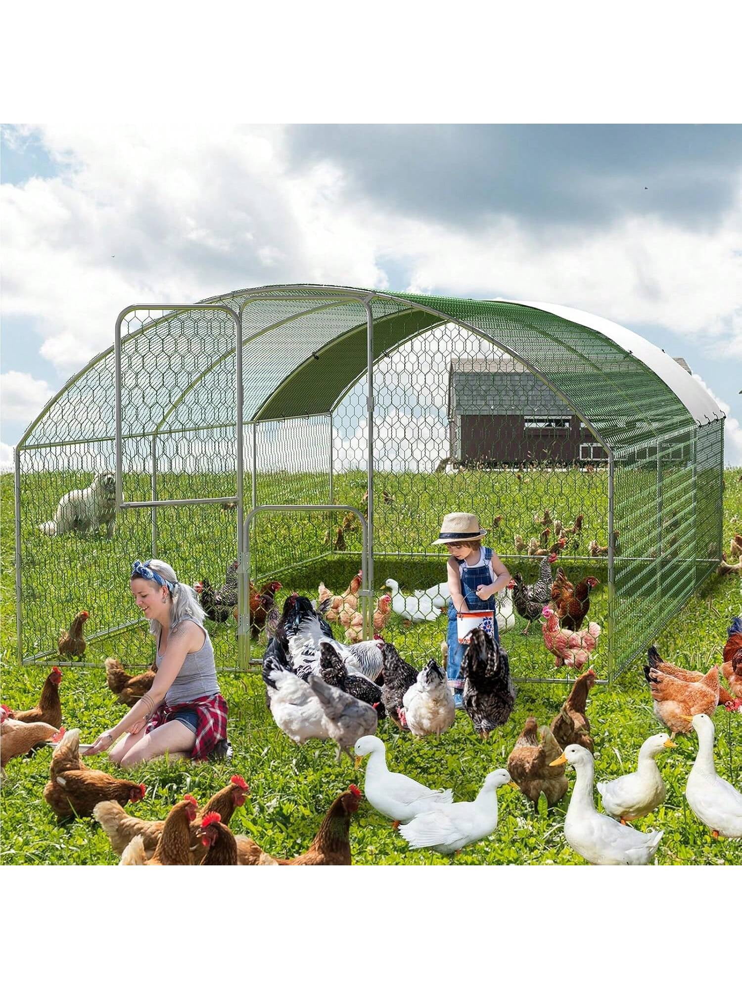 EastVita Large Metal Chicken Coop Walk In Poultry Cage Chicken Run Pen ...