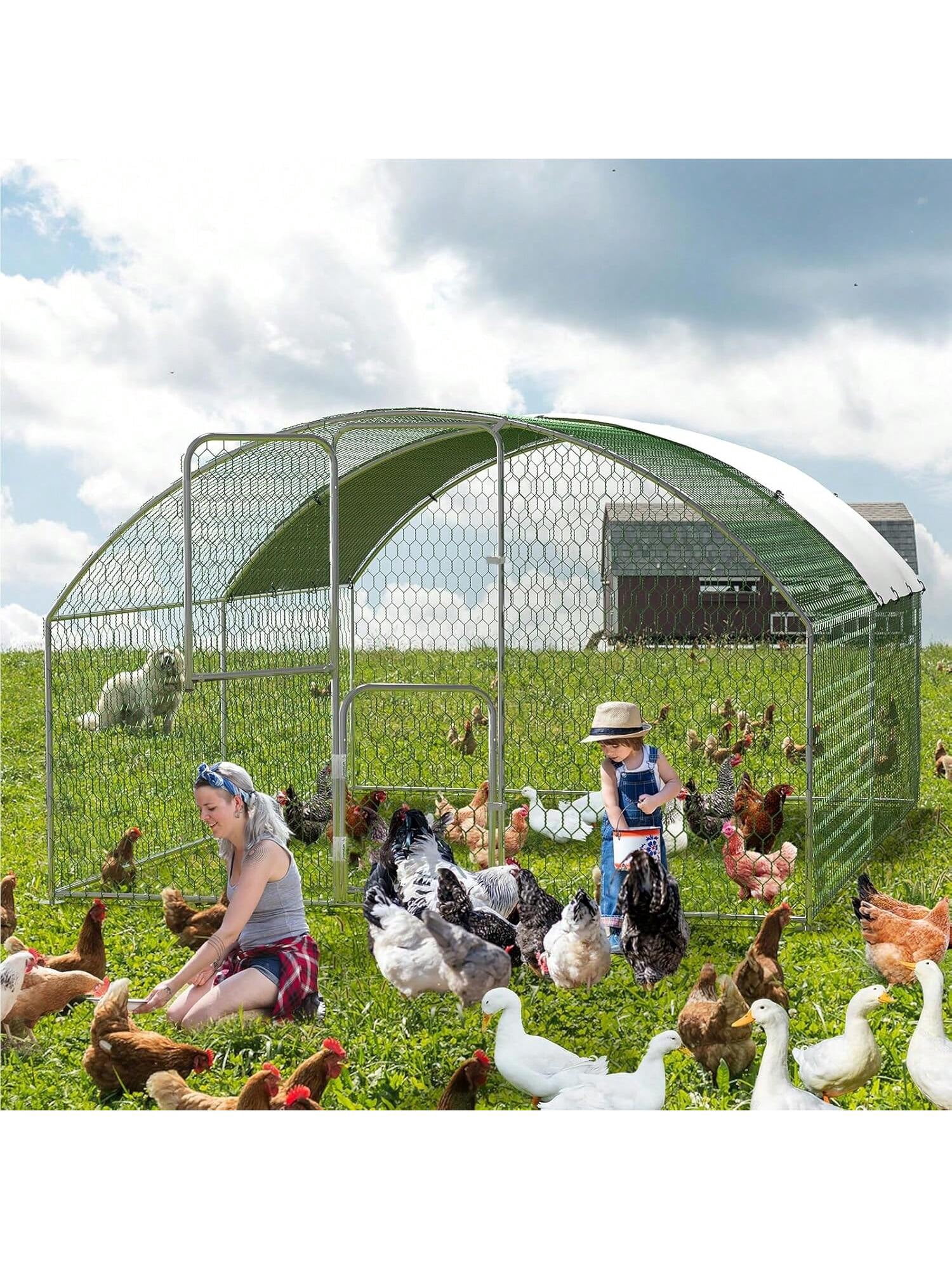 EastVita Large Metal Chicken Coop Walk In Poultry Cage Chicken Run Pen ...