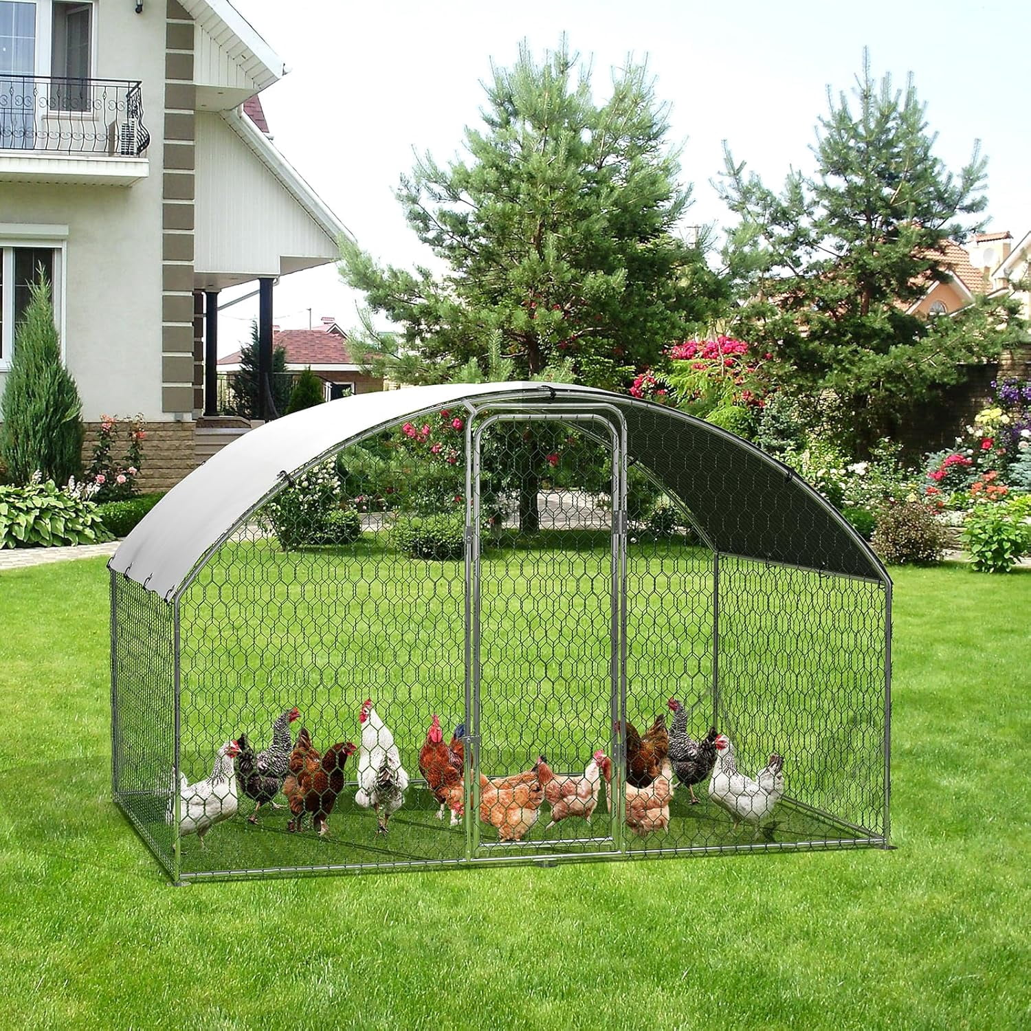 EastVita Large Metal Chicken Coop Walk in Poultry Cage Chicken Run Pen ...