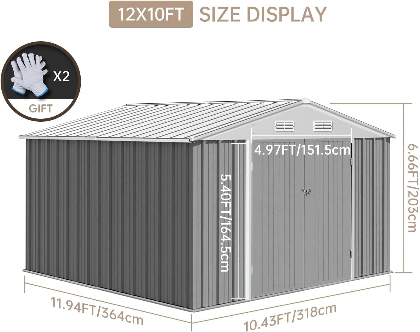 EastVita Large Outdoor Storage Shed, 10×12FT Metal Garden Shed with ...